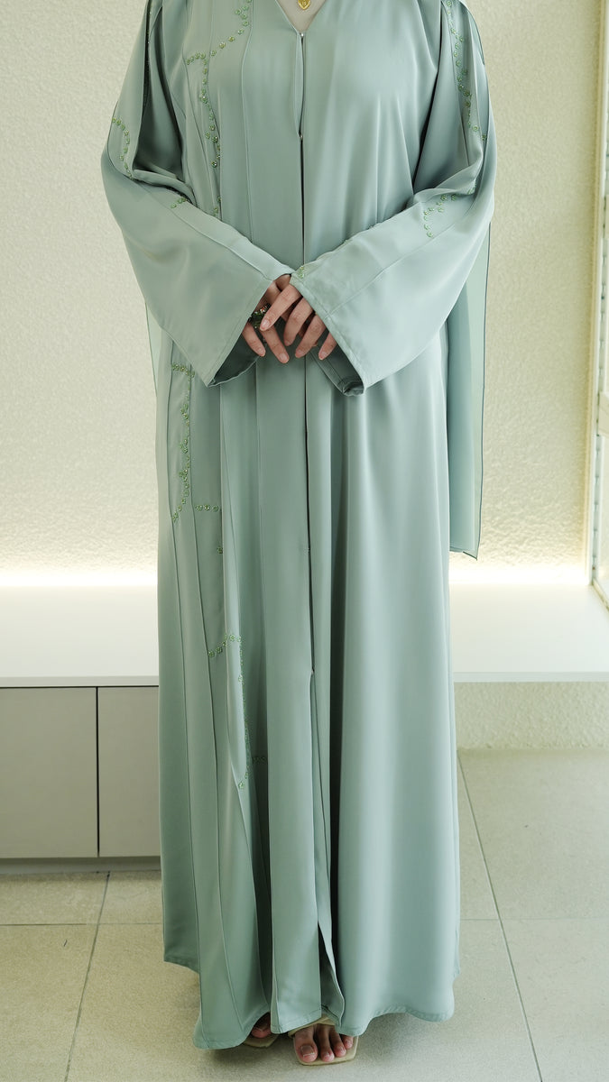Zaheera Sage Green Abaya – Fustaann