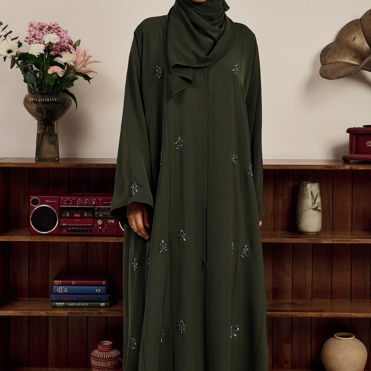PRE-ORDER: Sitra Moss Green Abaya – Fustaann